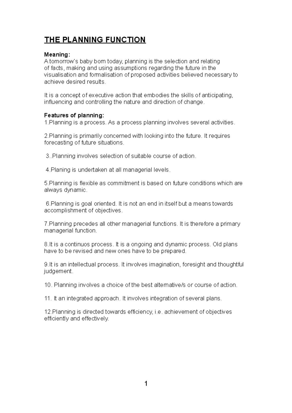 PPM Notes- Planning Function-2021 - THE PLANNING FUNCTION Meaning: A ...