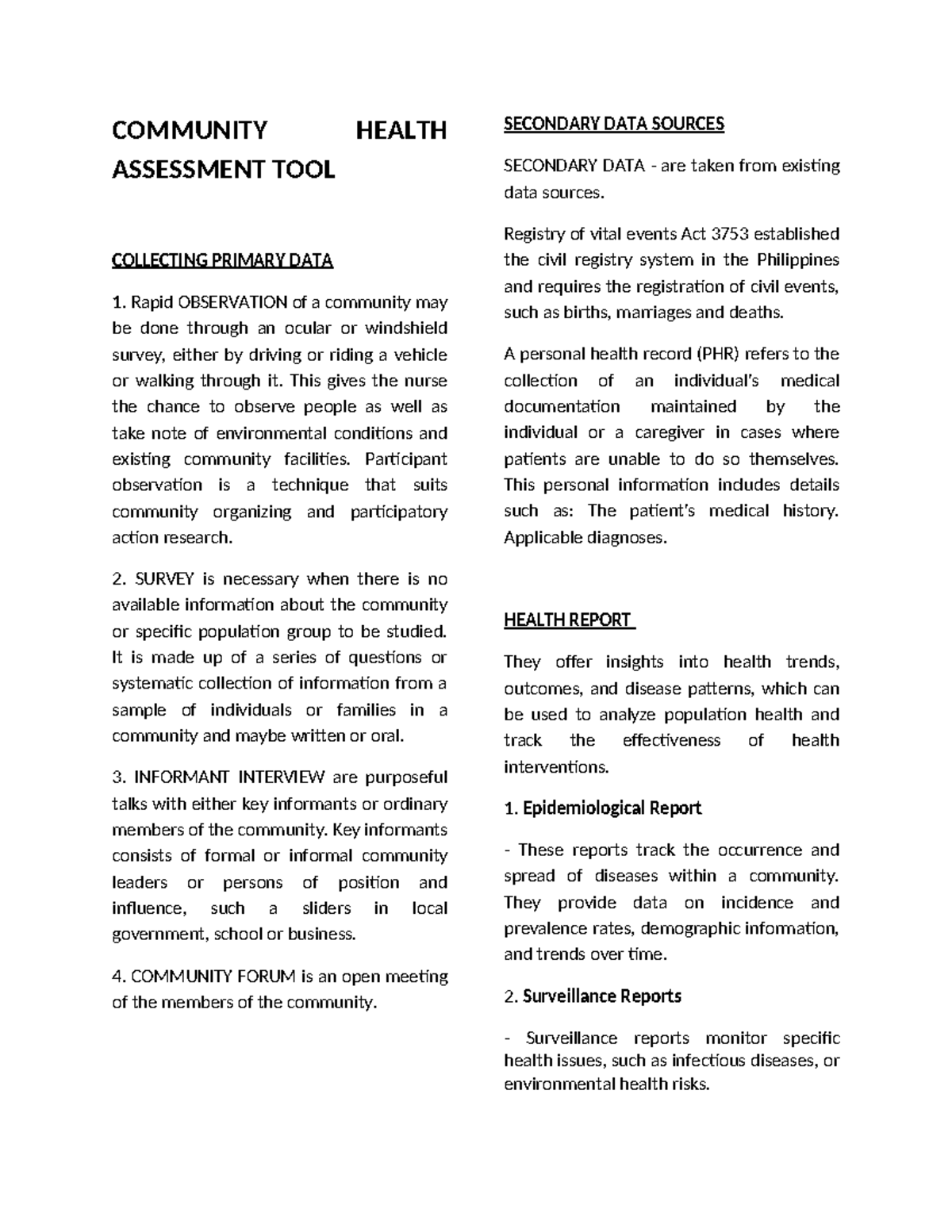 CHN2 - Midtermm - ... - COMMUNITY HEALTH ASSESSMENT TOOL COLLECTING ...