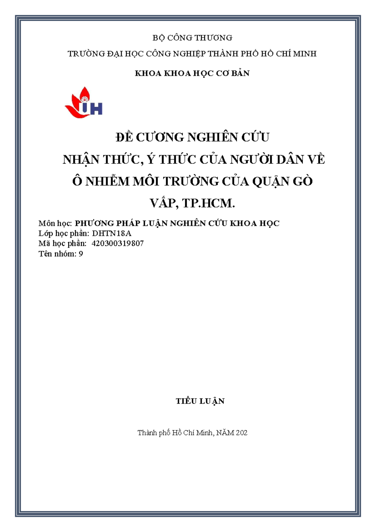 807N9 TLCK - Nghiên cứu về nhận thức của người dân về ô nhiễm môi ...