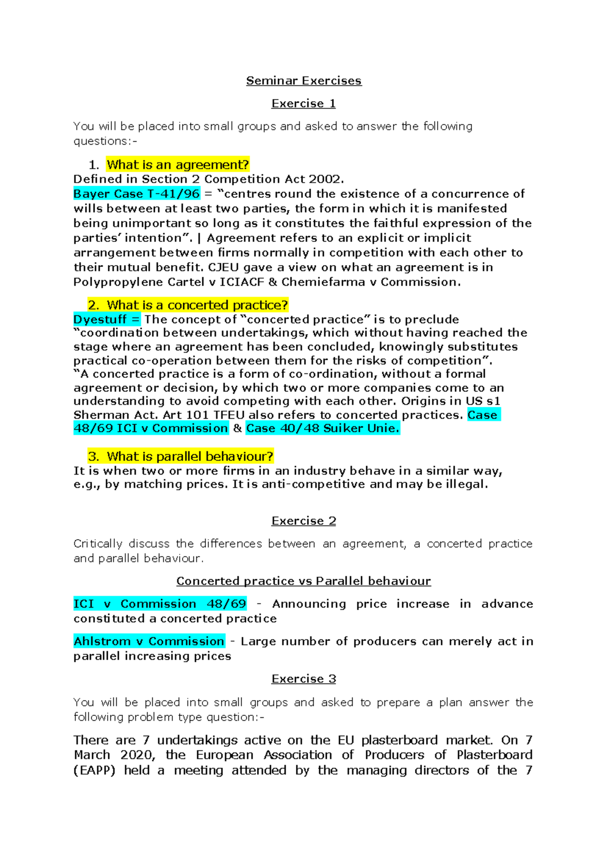 Agreements, Decisions and Concerted Practices - S4 - Seminar Exercises ...