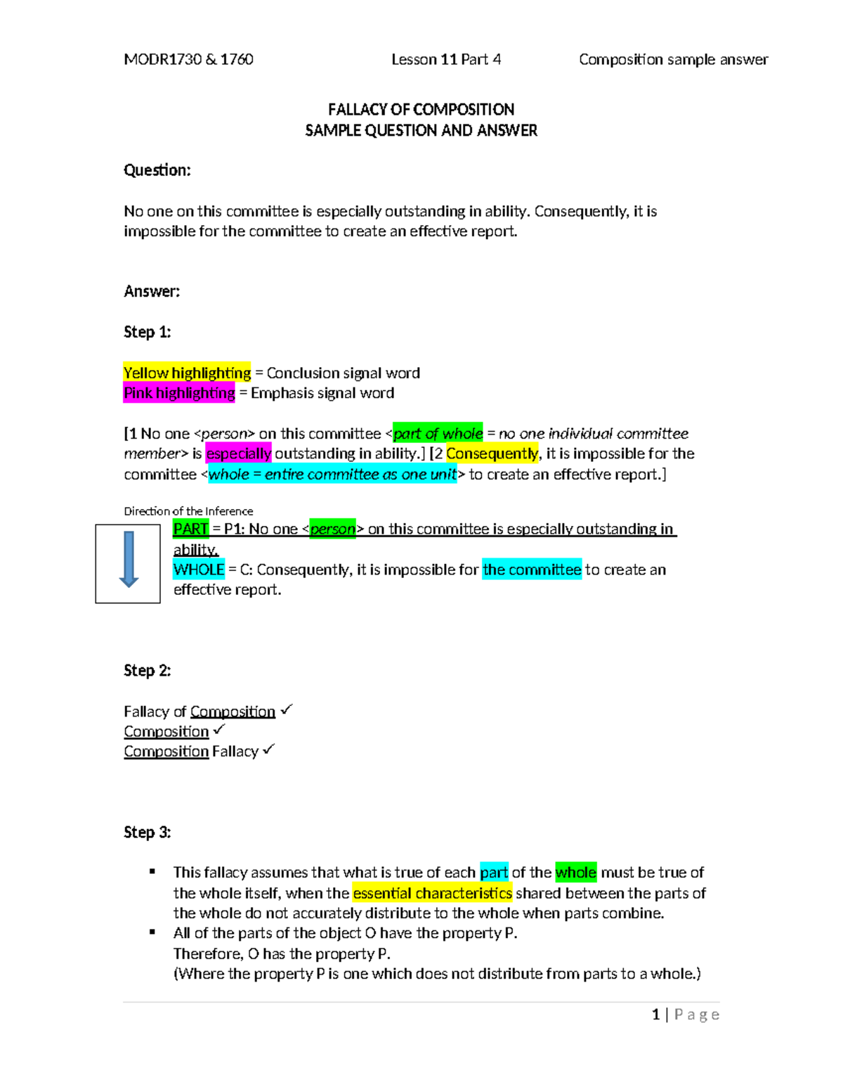 Sample Answer Composition Fallacy - MODR1730 & 1760 Lesson 11 Part 4 ...