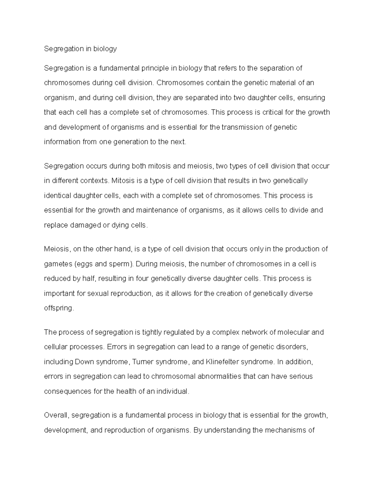 Segregation in biology - Segregation in biology Segregation is a ...