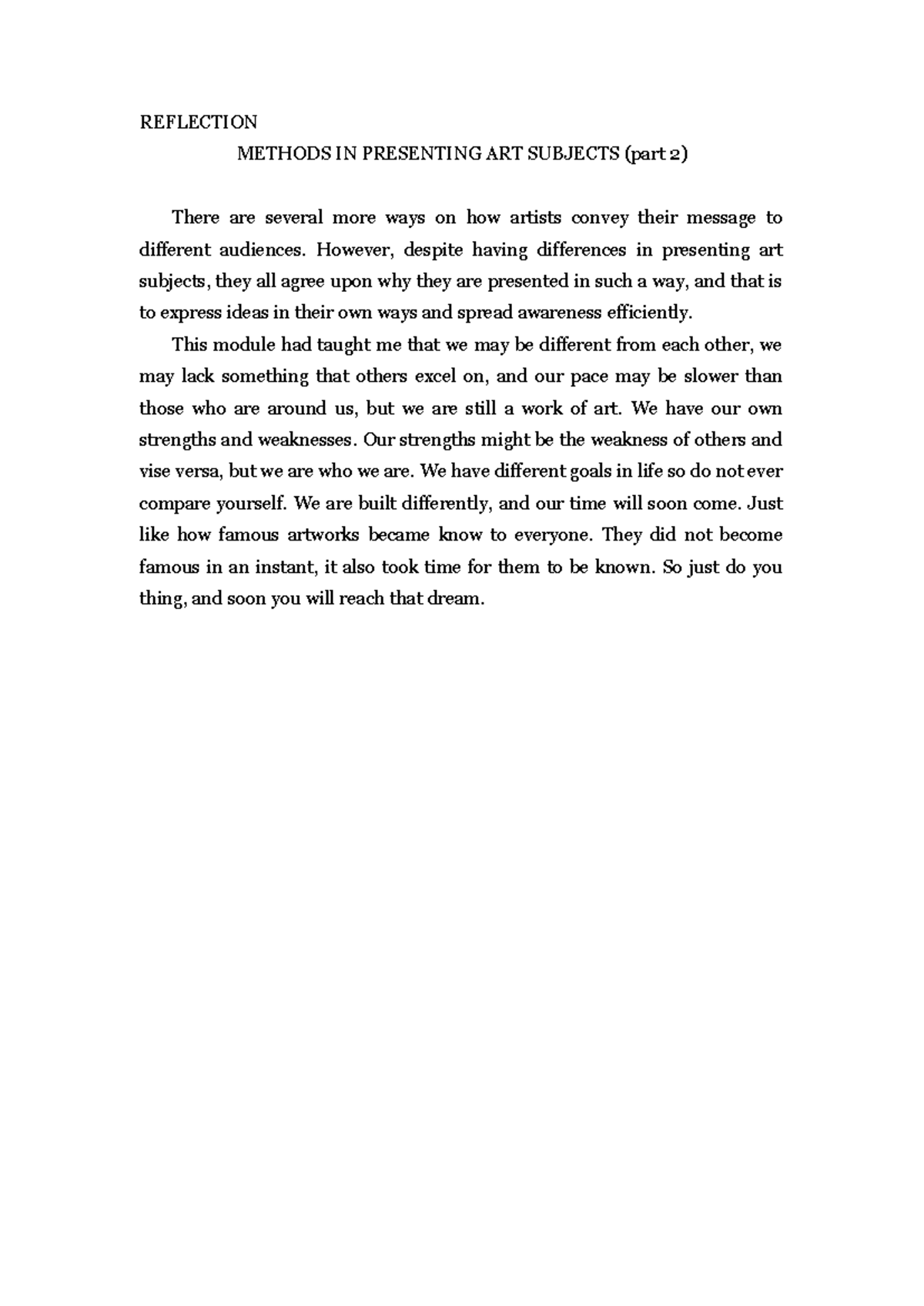 Methods IN Presenting ART Subjects (part 2) reflection - REFLECTION ...