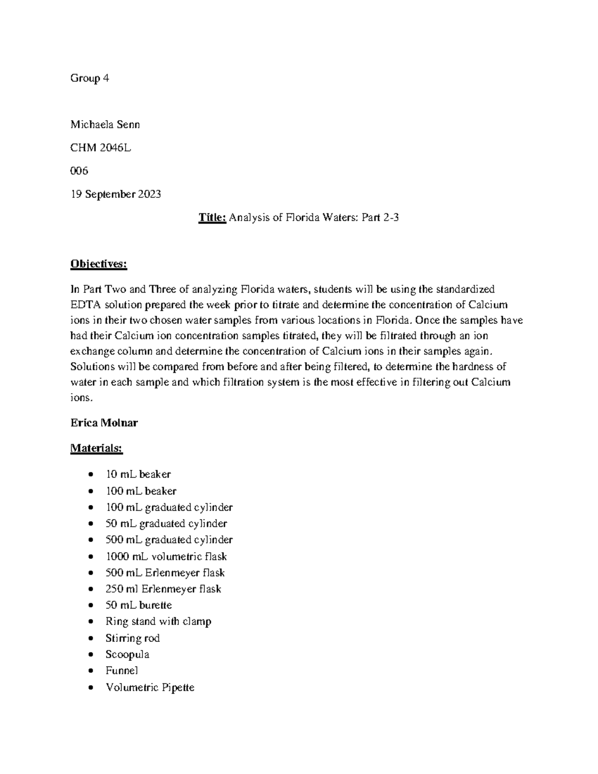 Pre-Lab 1- Part 2-3 - This is the second and third part of the water ...