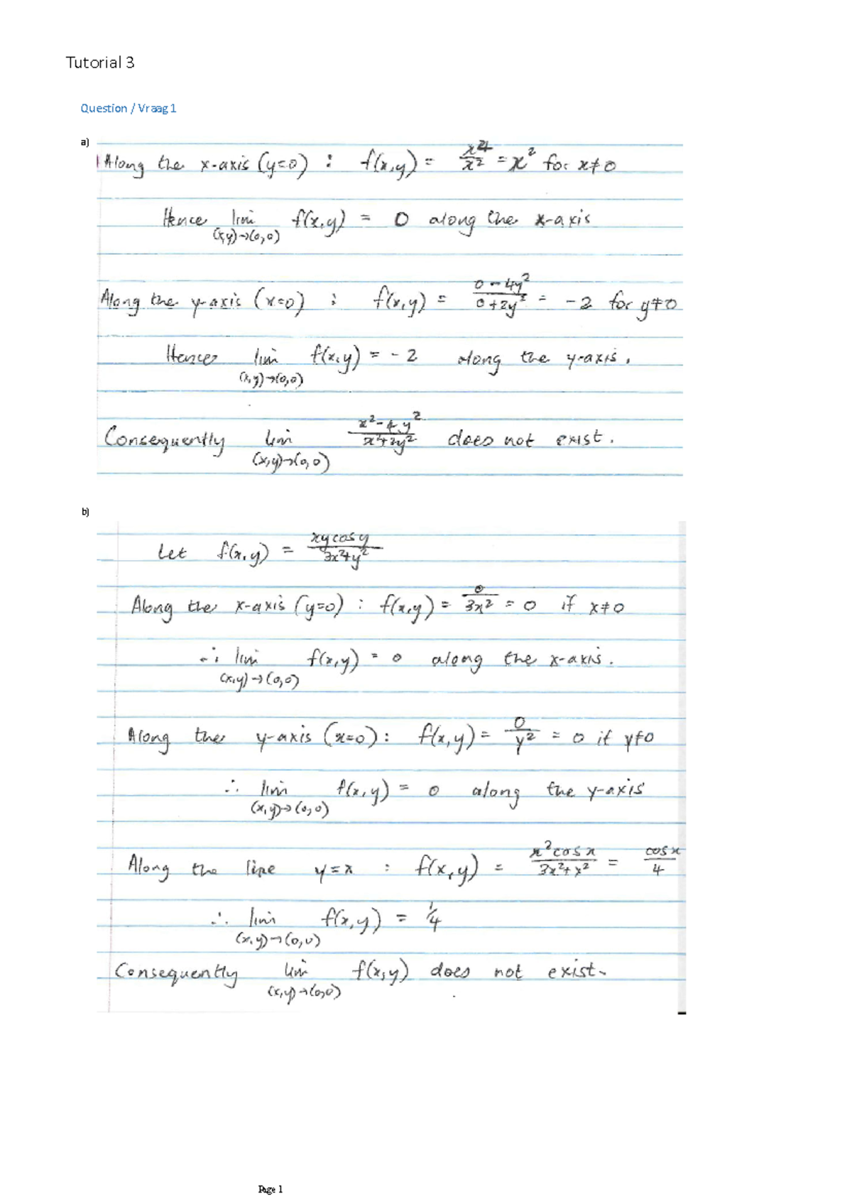 AC Tutorial 3 Solutions - a) b) Question / Vraag 1 Tutorial 3 Question / Vraag 2 The function ...