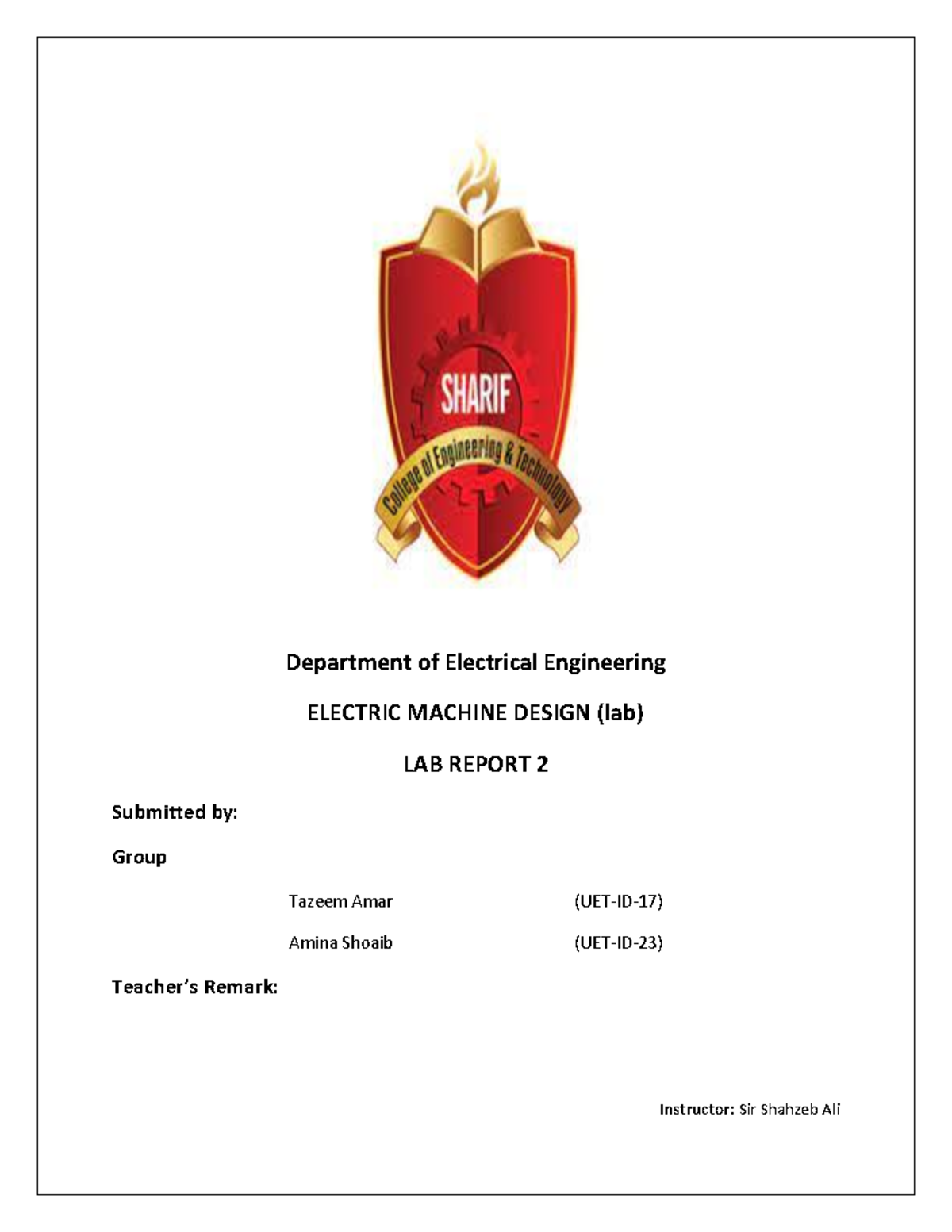 Machine design lab2 - Department of Electrical Engineering ELECTRIC MACHINE DESIGN (lab) LAB ...