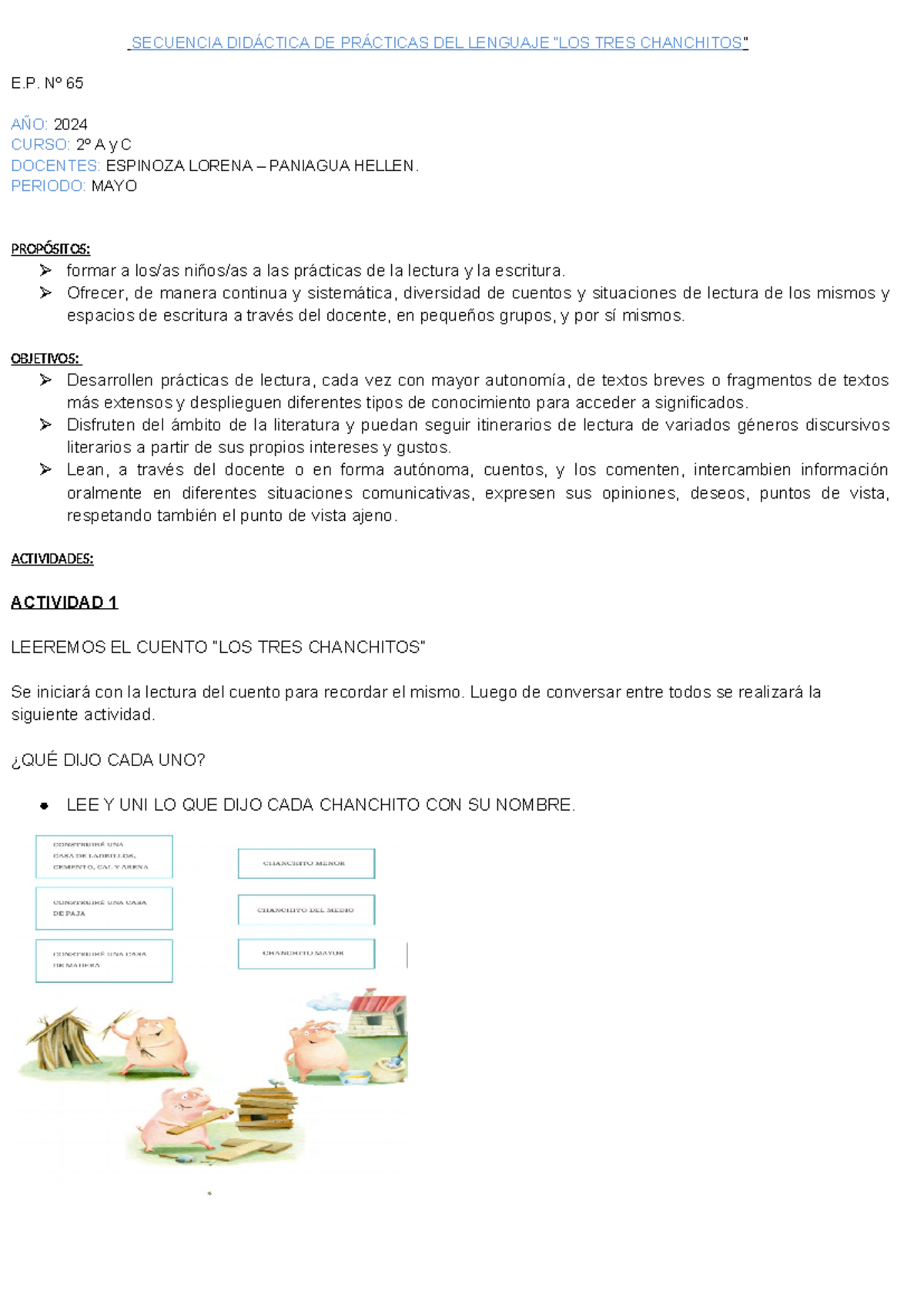 Secuencia LOS TRES Chanchitos 2DO 2024 - SECUENCIA DIDÁCTICA DE ...