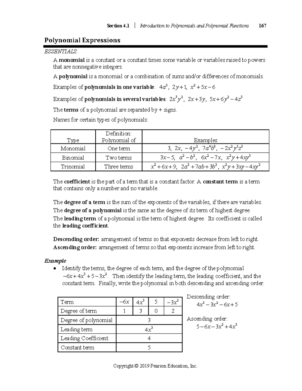 Section 4 - Tutorial work. - Polynomial Expressions ESSENTIALS A ...