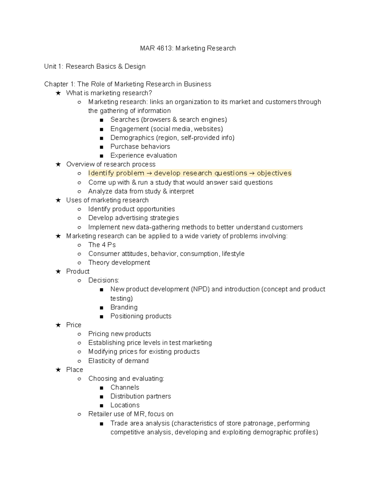 Marketing Research Notes - MAR 4613: Marketing Research Unit 1 ...