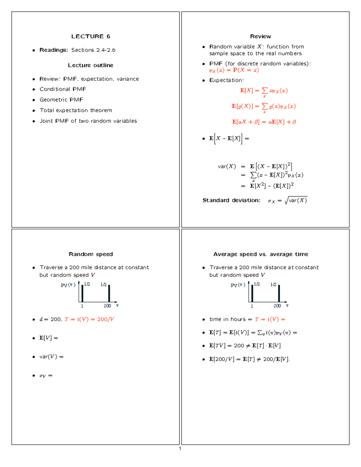 Stat Random Variable 1 Lecture 6 Review Random Variable X Function