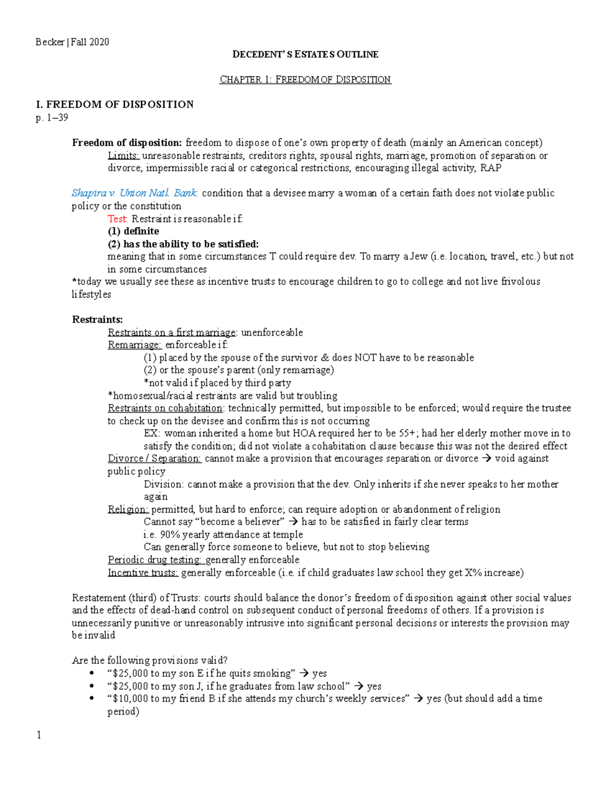 Becker Fall 2020 - Outline - LAW 618 - ASU - Studocu