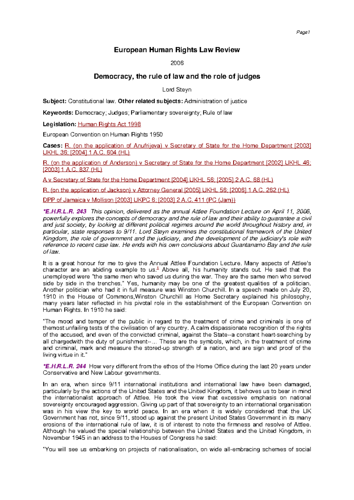 European Human Rights Law Review 2006 - Studocu