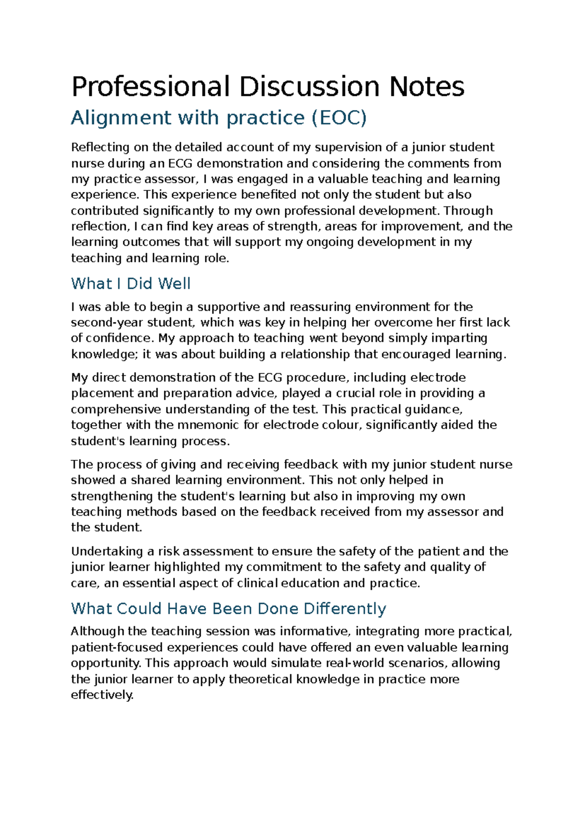 professional disscussion - Professional Discussion Notes Alignment with ...