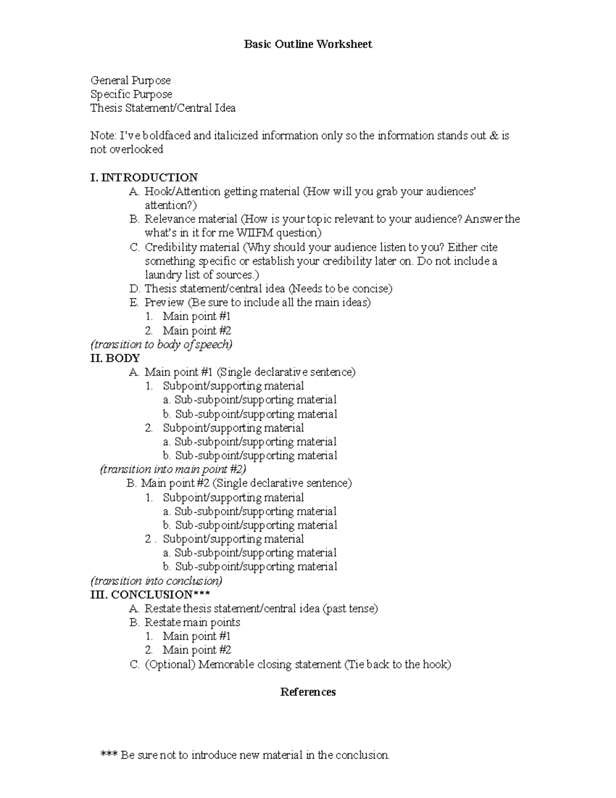 Basic Outline Worksheet(1) - Basic Outline Worksheet General Purpose ...