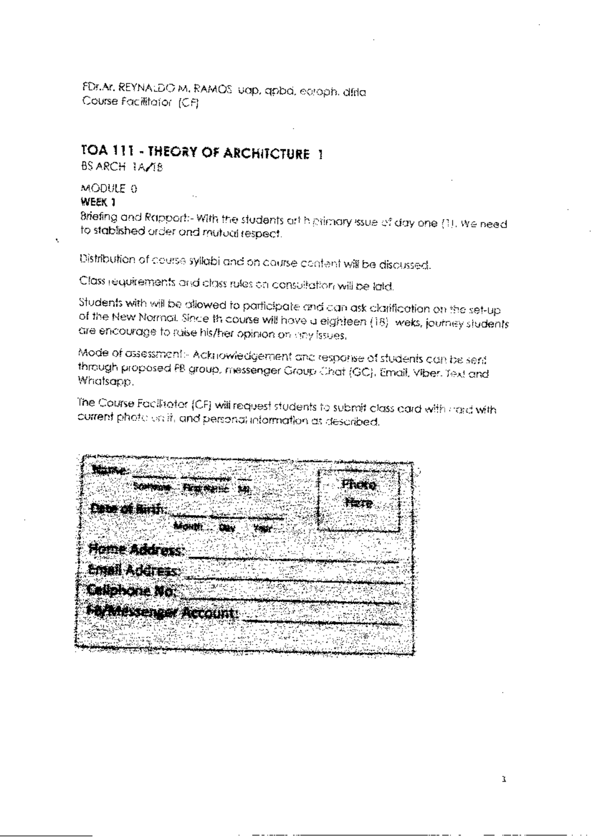 TOA 111 Module 1 WEEK 1 4 - this lecture is for school purposes only ...