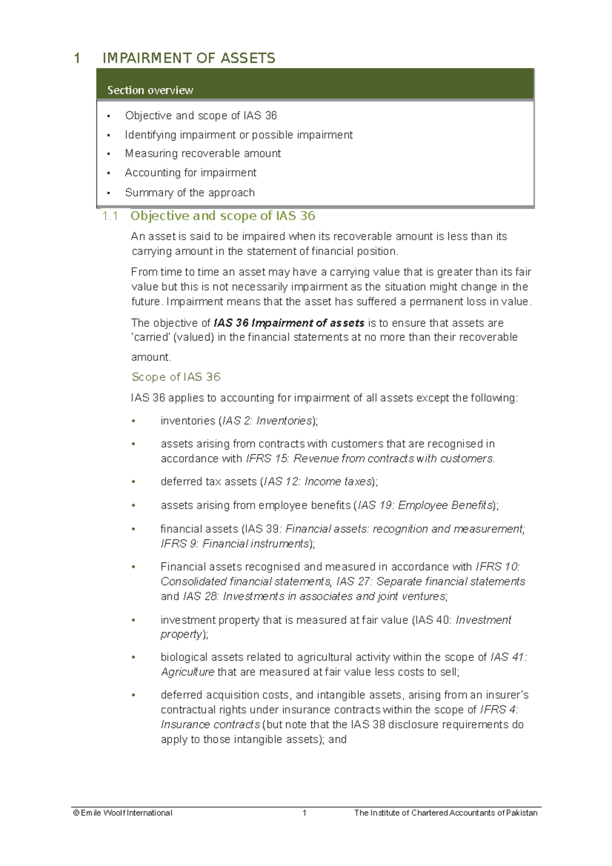 Impairment Of Assets - 1 IMPAIRMENT OF ASSETS Section overview ...