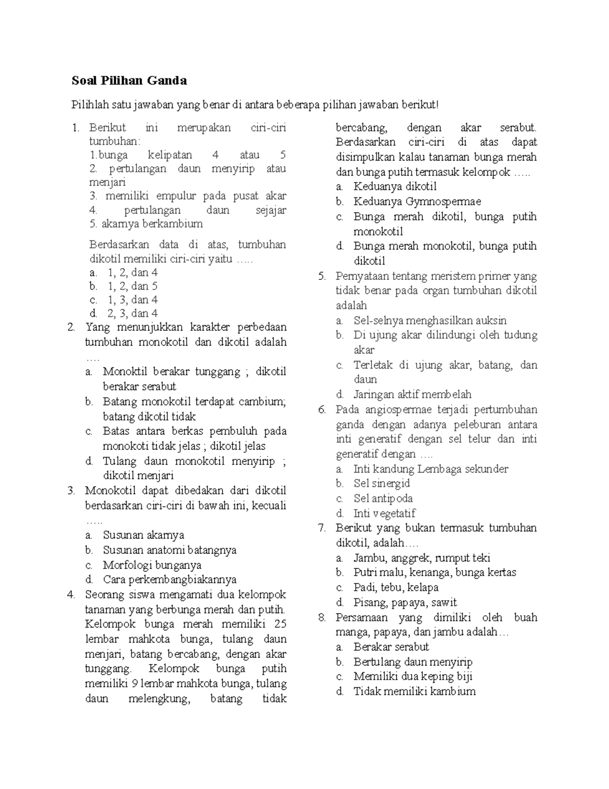 Soal Pilihan Ganda - soal - Soal Pilihan Ganda Pilihlah satu jawaban ...