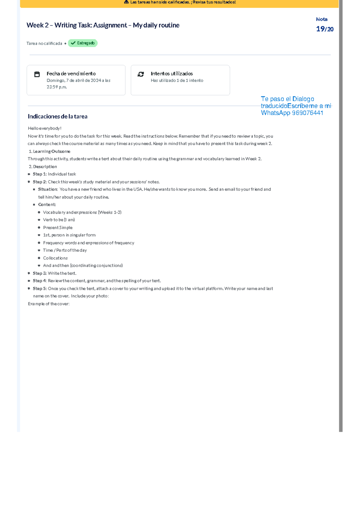 Week 2 Writing Task Assignment My Daily Routine Tarea Las Tareas Han Sido Calicadas