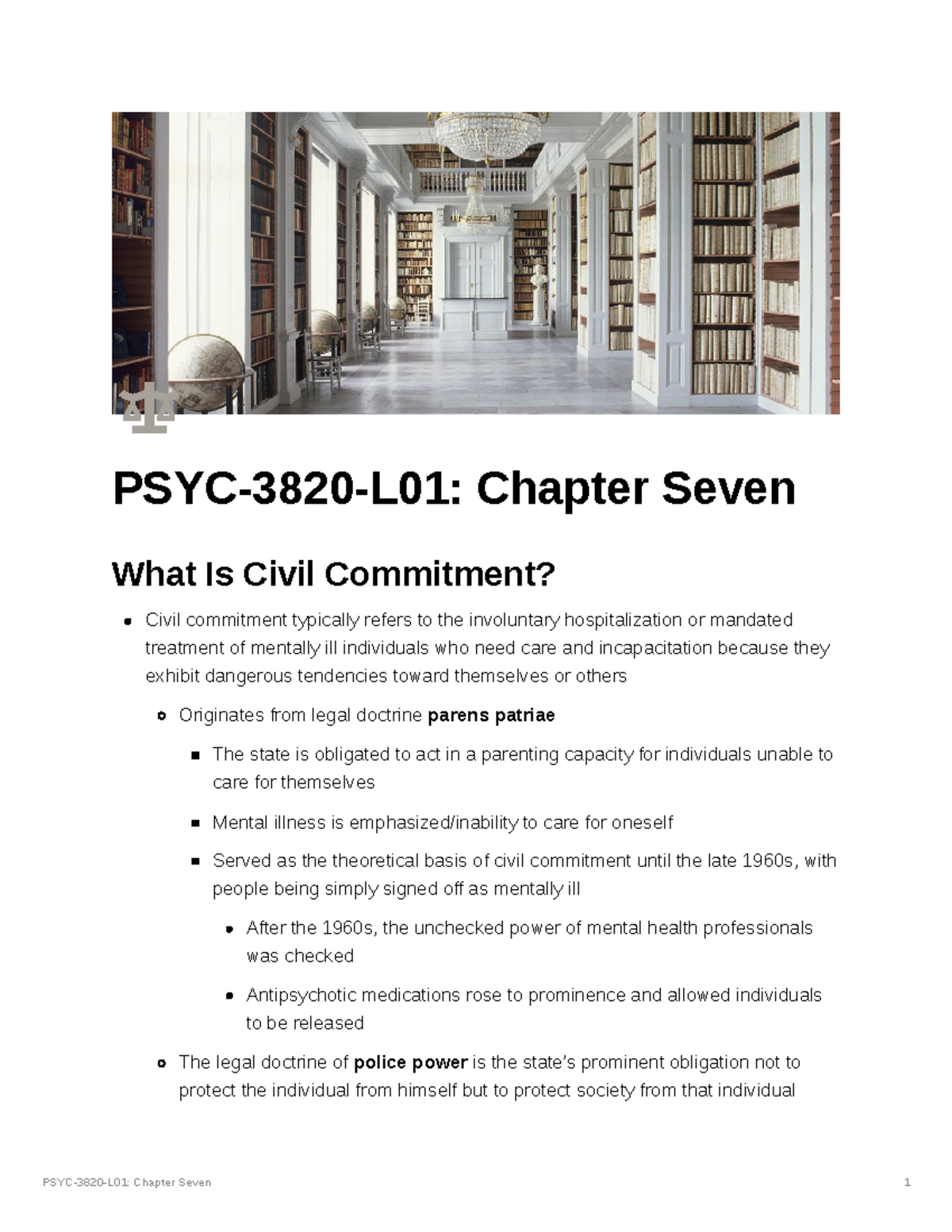Chapter Seven: Civil Commitment - PSYC-3820-L01: Chapter Seven What Is Civil Commitment? Civil ...