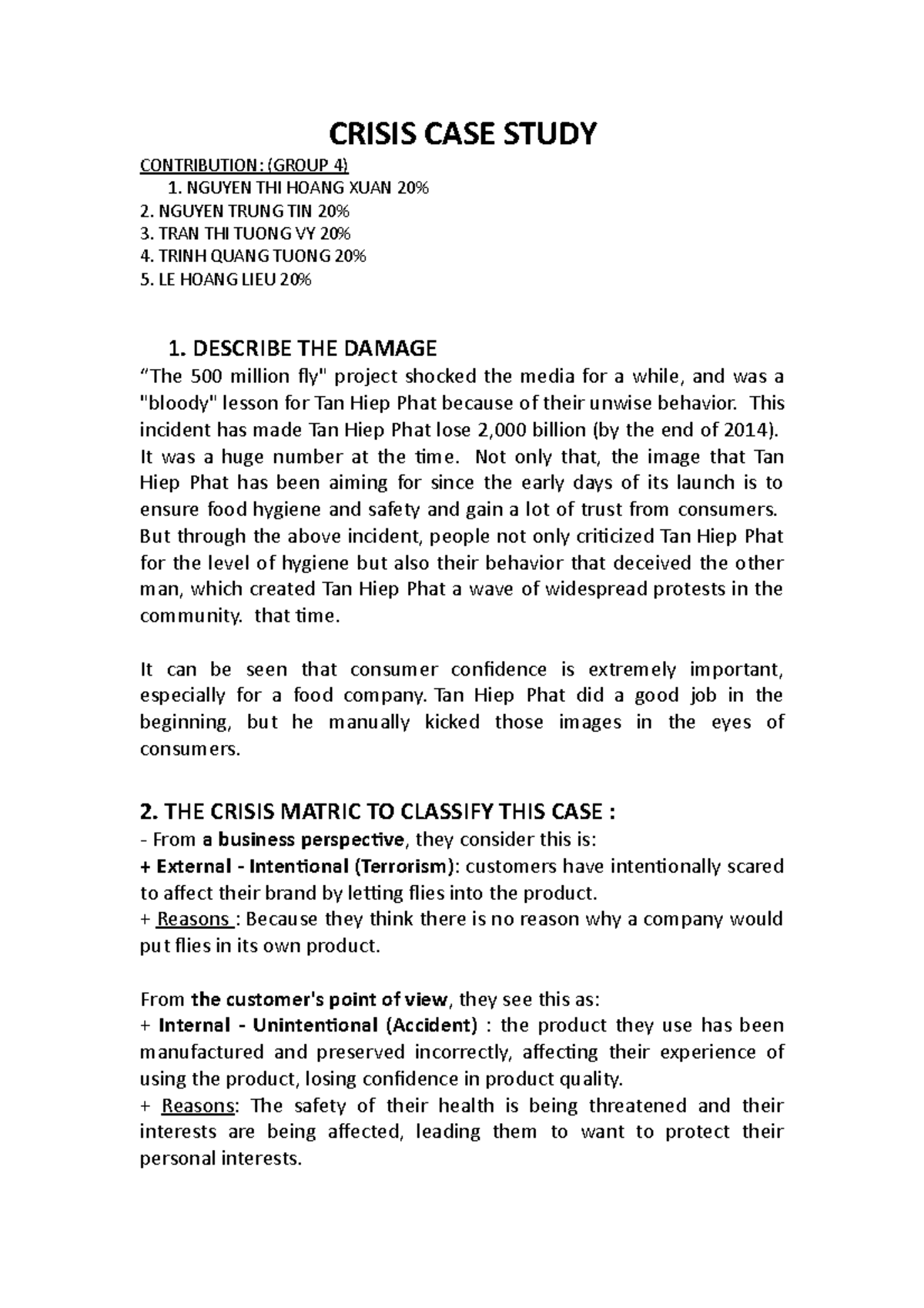 Group 4 Crisis CASE Study ( Final) - CRISIS CASE STUDY CONTRIBUTION ...