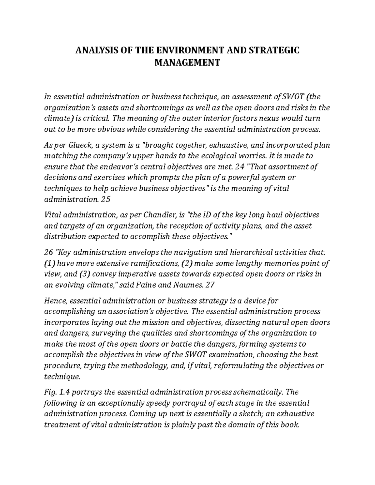 Analysis OF THE Environment AND Strategic Management - ANALYSIS OF THE ...
