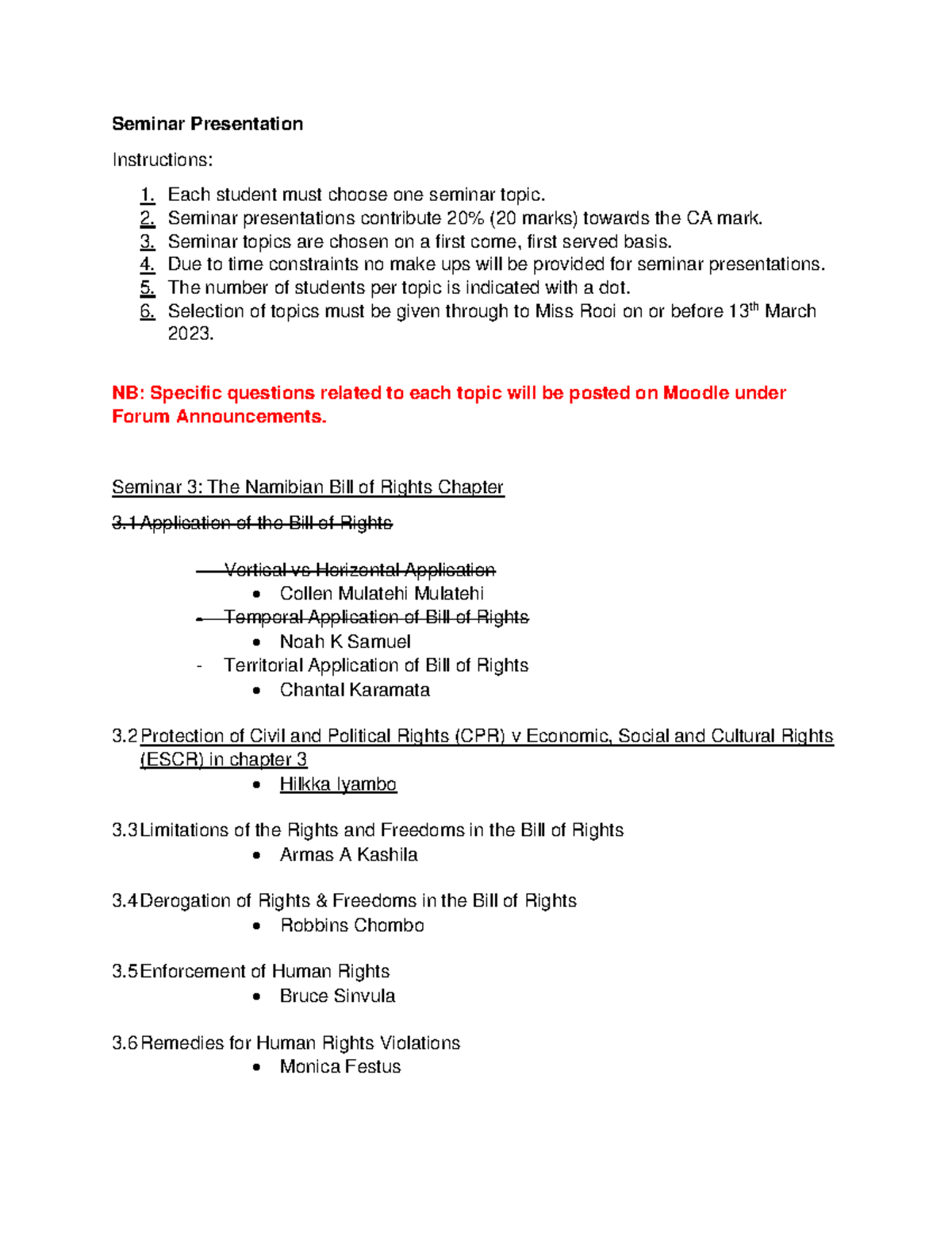 HRL Presentation - Seminar Presentation Instructions: 1. Each student ...
