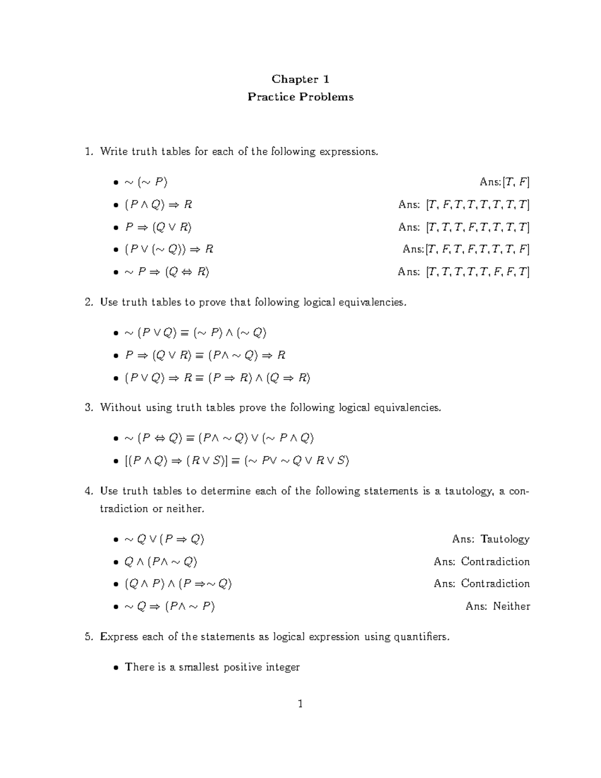 Chapter 1 materail for math notes - Chapter 1 Practice Problems Write ...