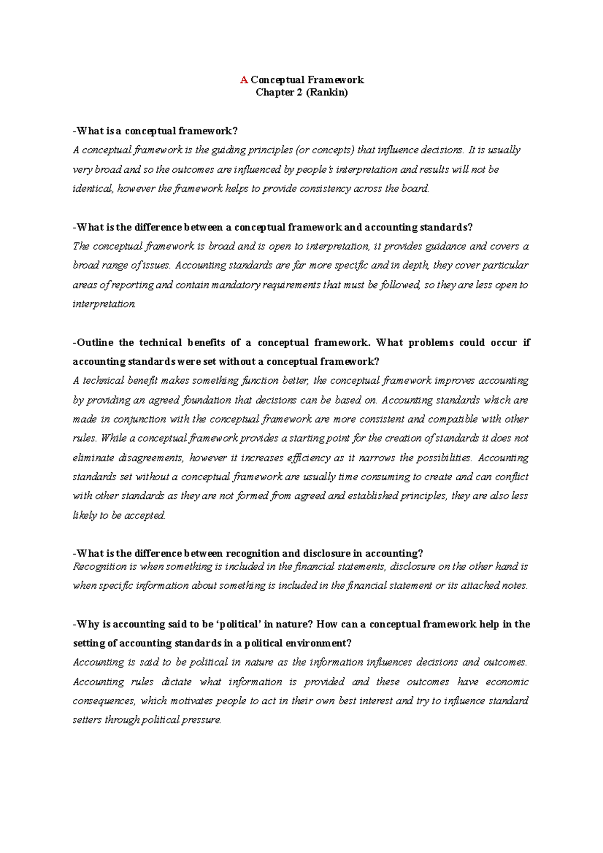 Tutorial 2 questions - A Conceptual Framework Chapter 2 (Rankin) -What ...