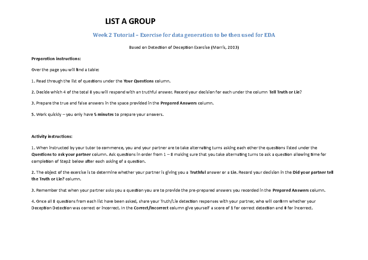 List A - practice list for first exam from 2022 - LIST A GROUP Week 2 ...
