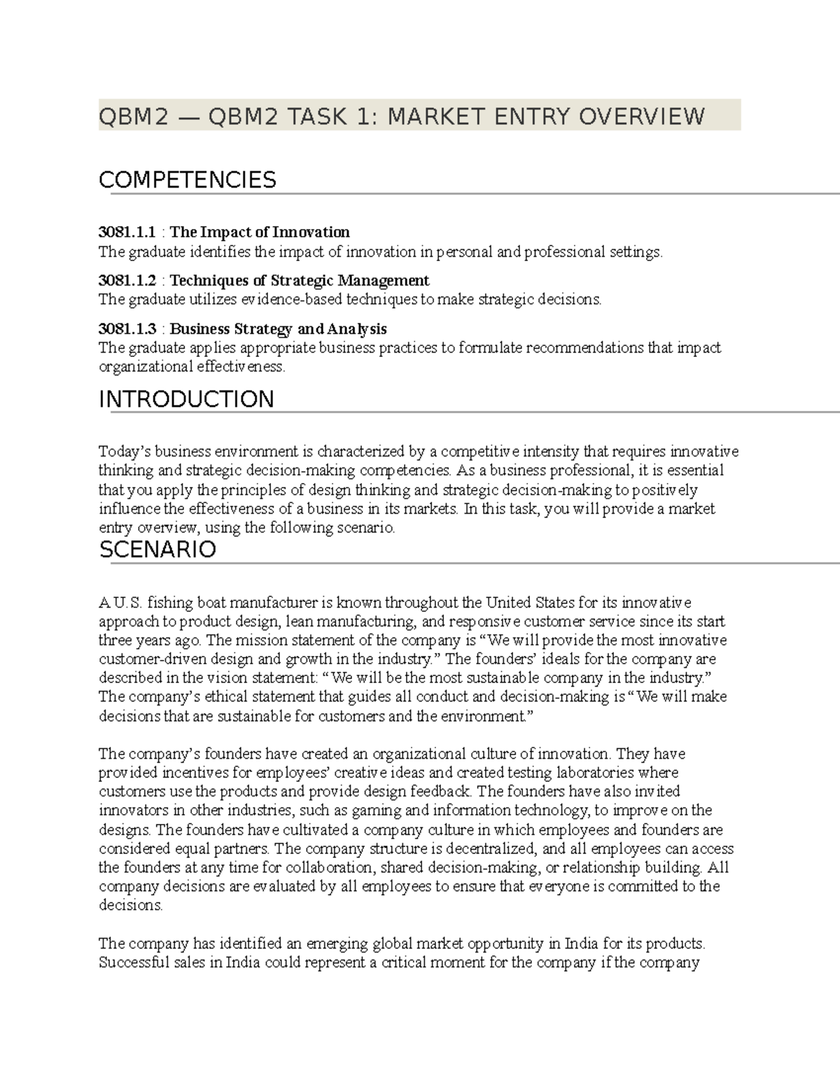 Task 1 - Innovative and Strategic Thinking - D081 Task 1 requirements ...