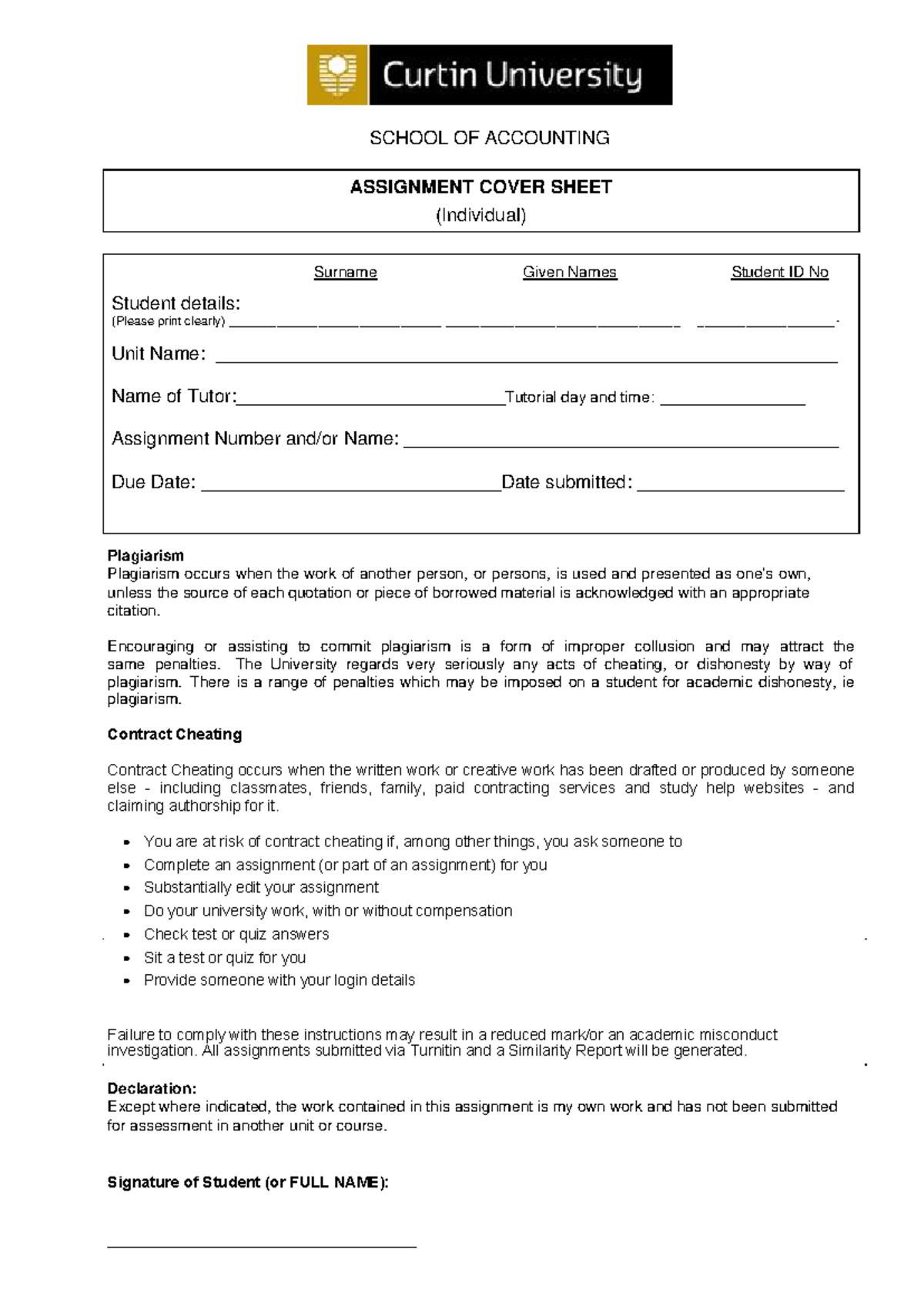 Assignment Cover Sheet 15092020-V1 Editable - SCHOOL OF ACCOUNTING ...