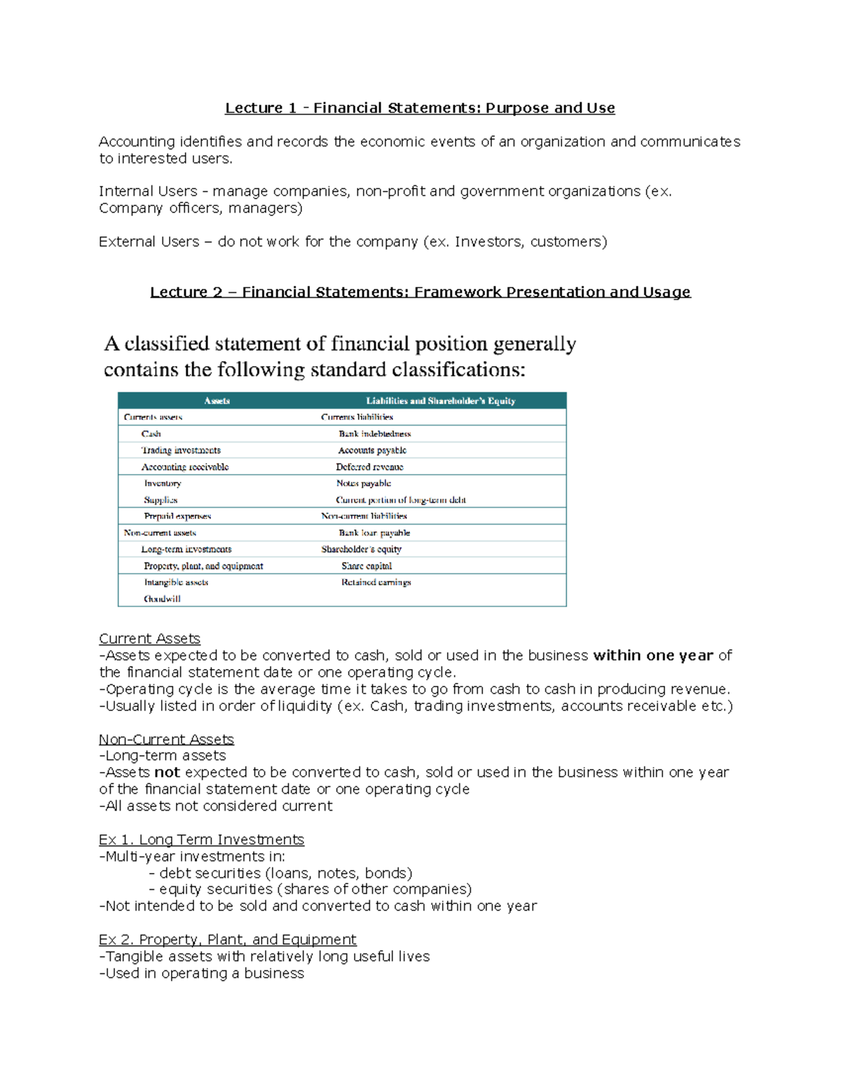 Chapter 1 notes accounting - Lecture 1 - Financial Statements: Purpose ...
