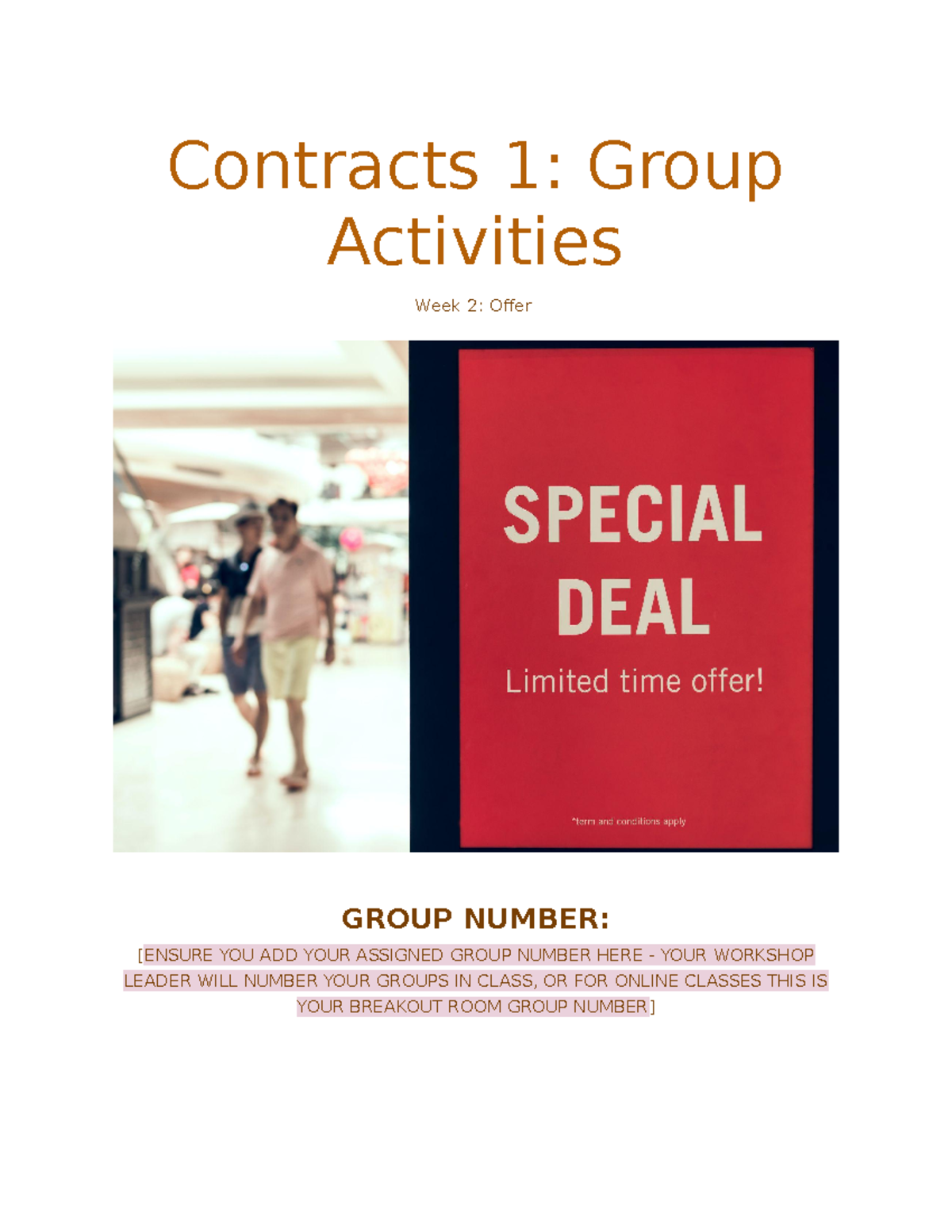 Week 2 Offer - Group Activity Document - Contracts 1: Group Activities ...