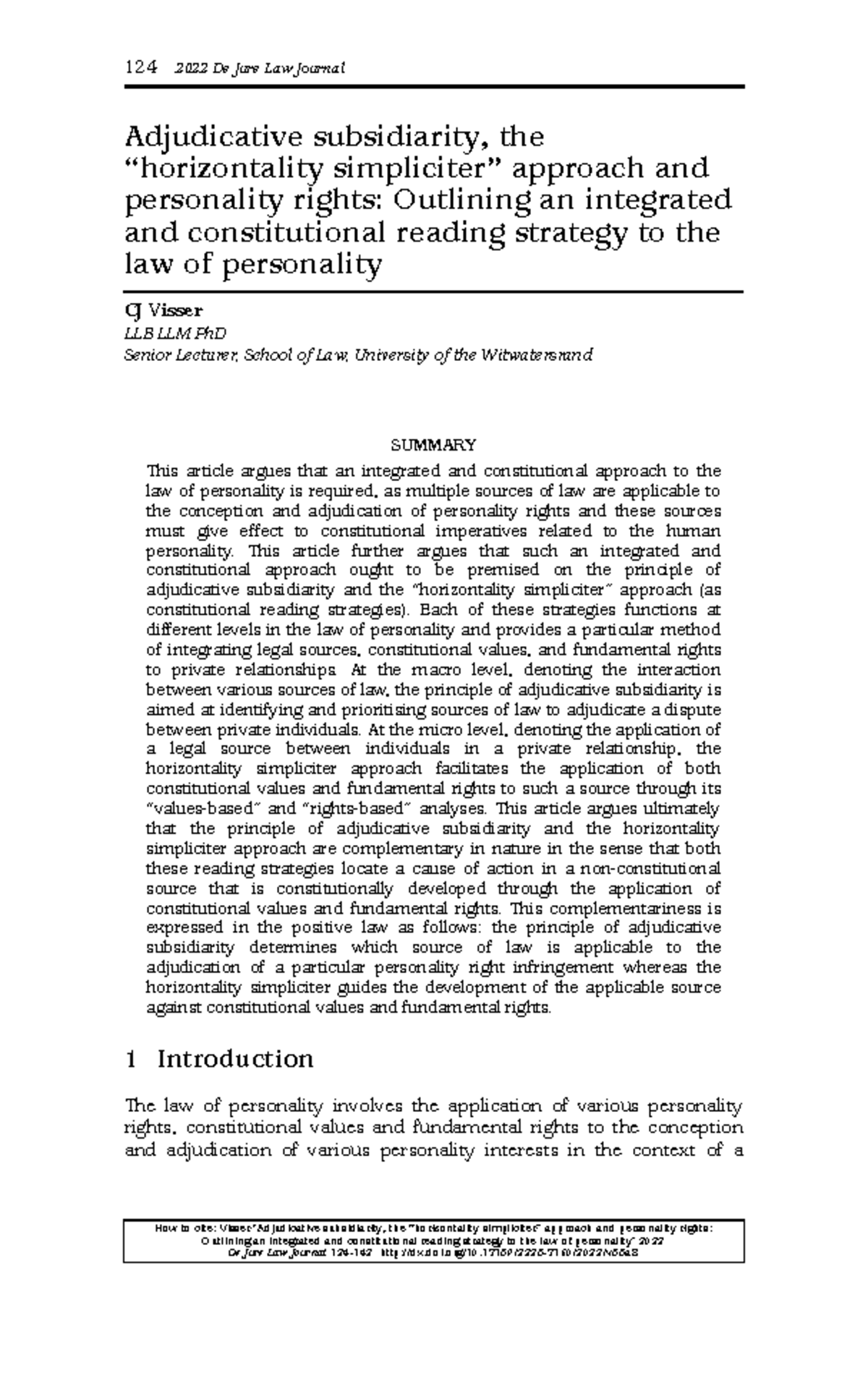 Visser Journal Article 2022 - 124 2022 De Jure Law Journal Adjudicative ...