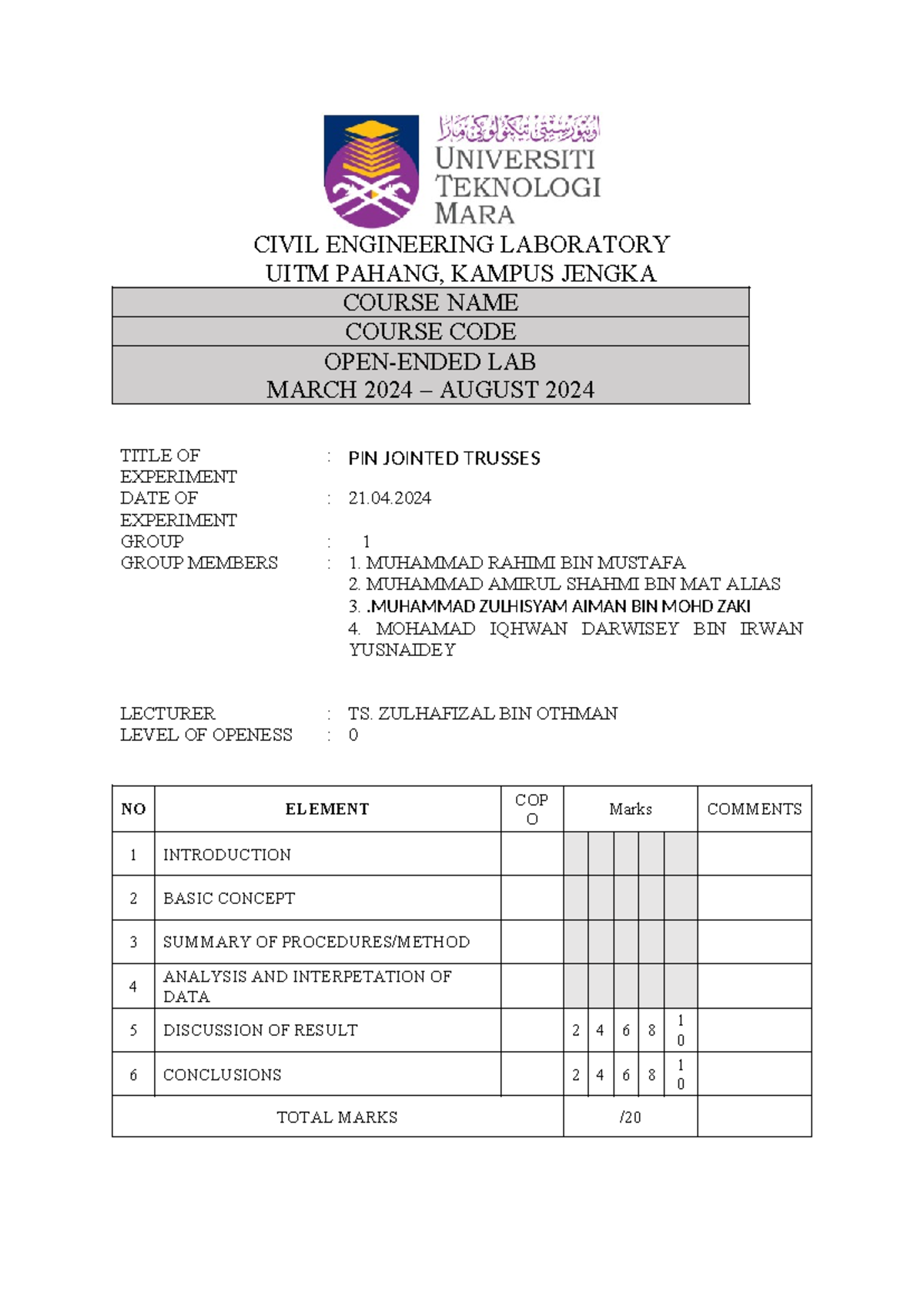 Truss - NJHNNMN - CIVIL ENGINEERING LABORATORY UITM PAHANG, KAMPUS ...