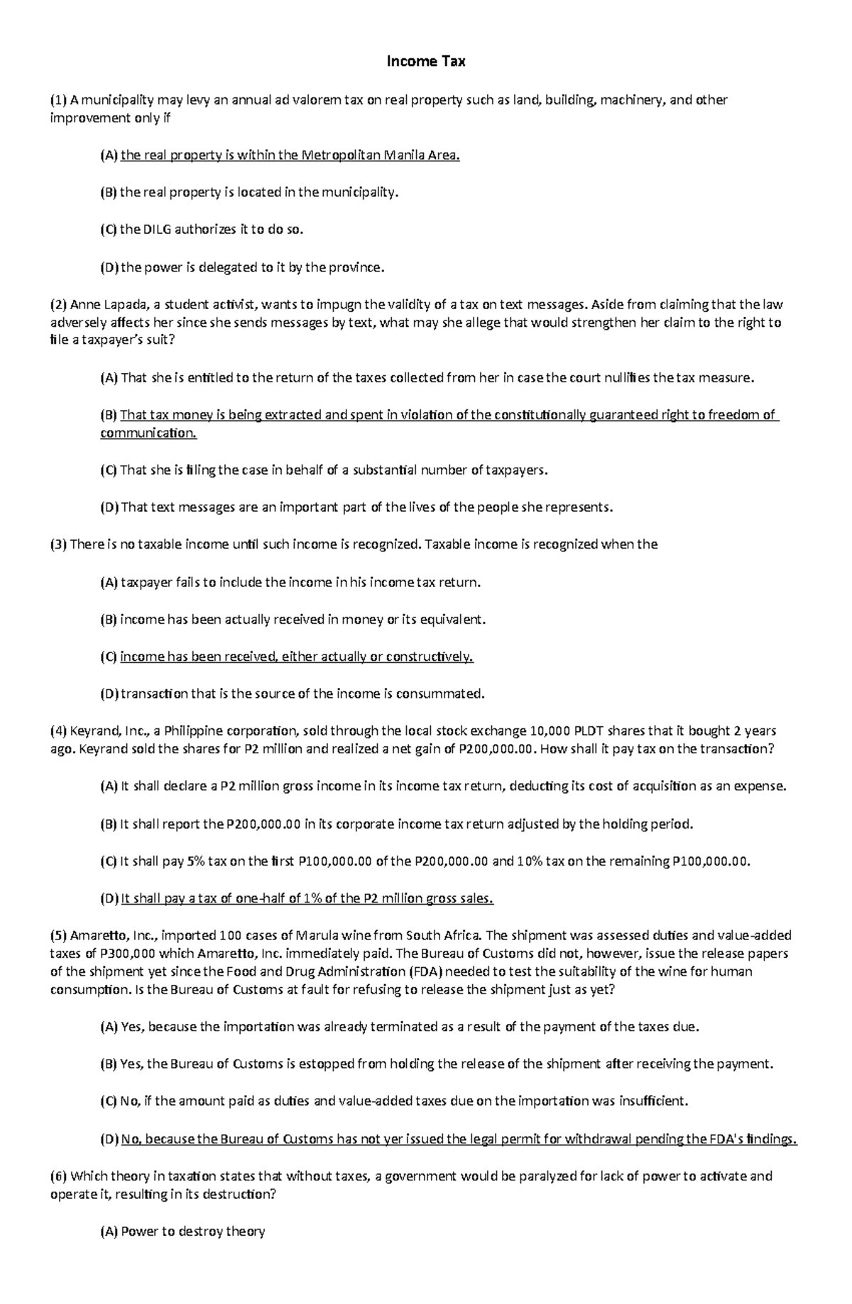 Practice-questions-on-income-tax for students - Income Tax (1) A ...