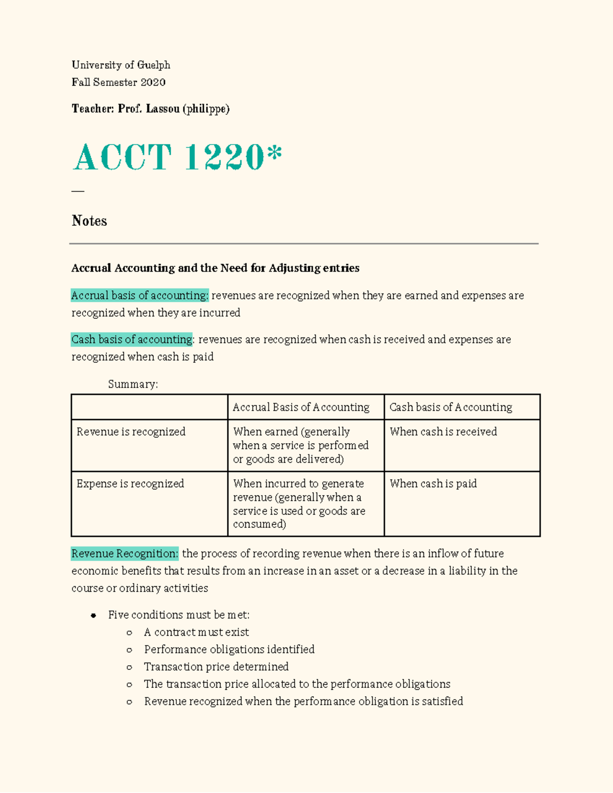 ACCT 1220* Ch 4 - chapter summary - University of Guelph Fall Semester ...