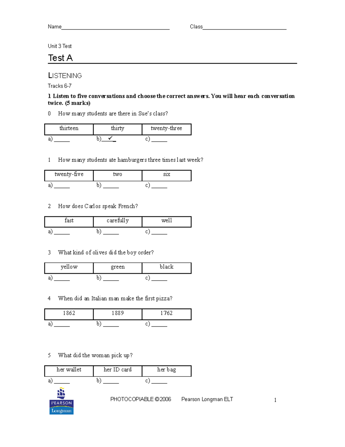 Test 3 A - Practice your English - Name ...