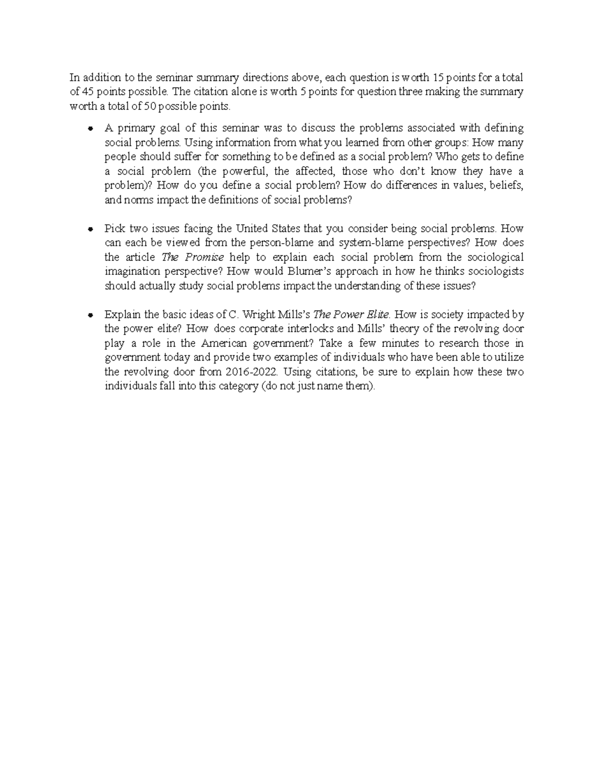 Seminar summary 1 - In addition to the seminar summary directions above ...