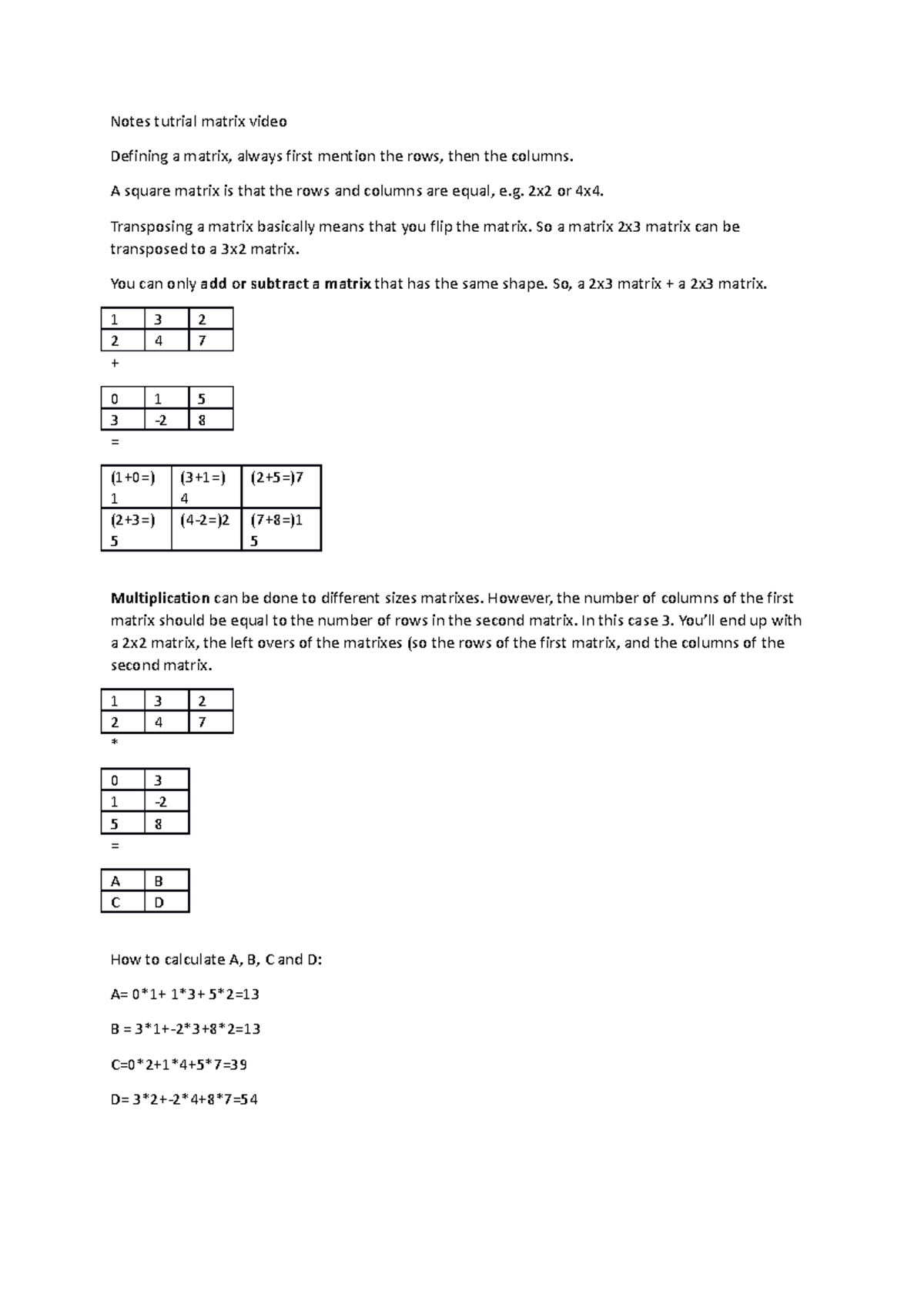 Notes tutrial matrix video - Notes tutrial matrix video Defining a ...