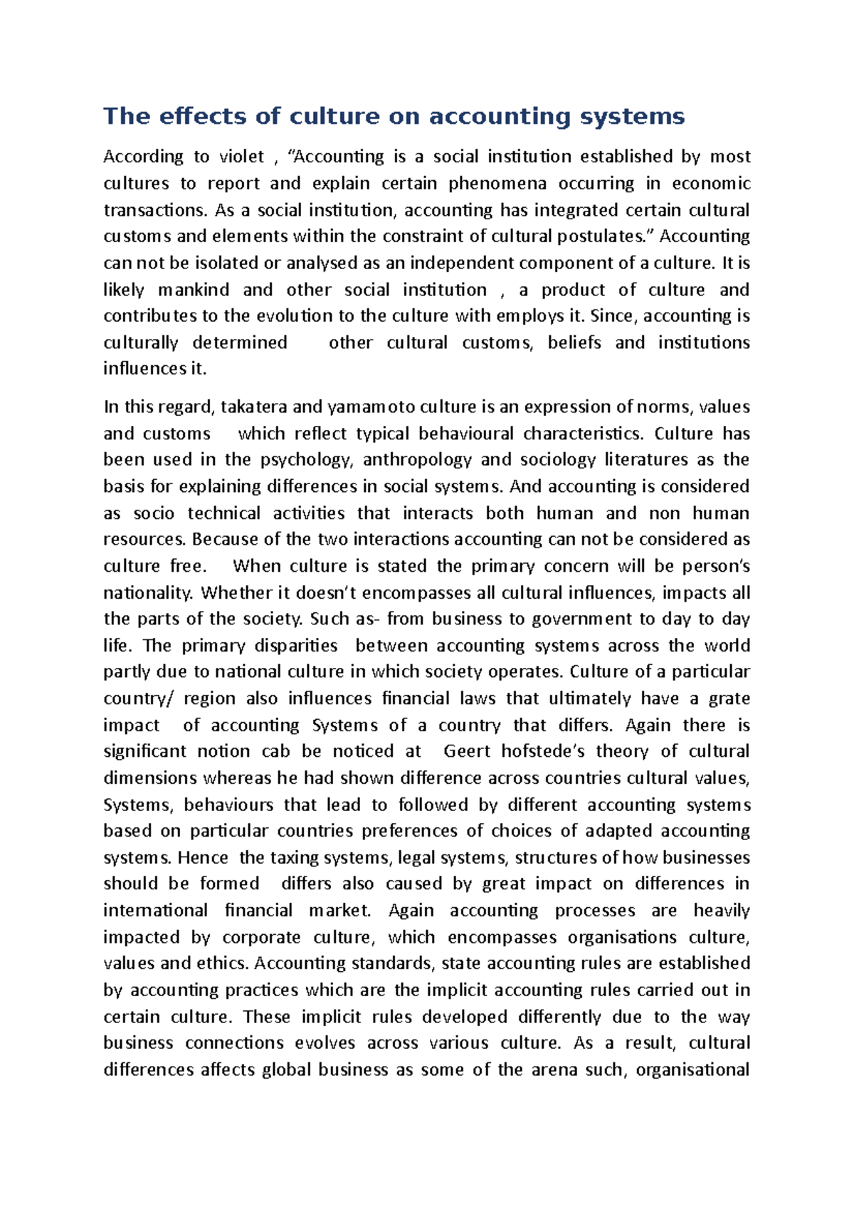The effect of culture on accounting systems - The effects of culture on ...