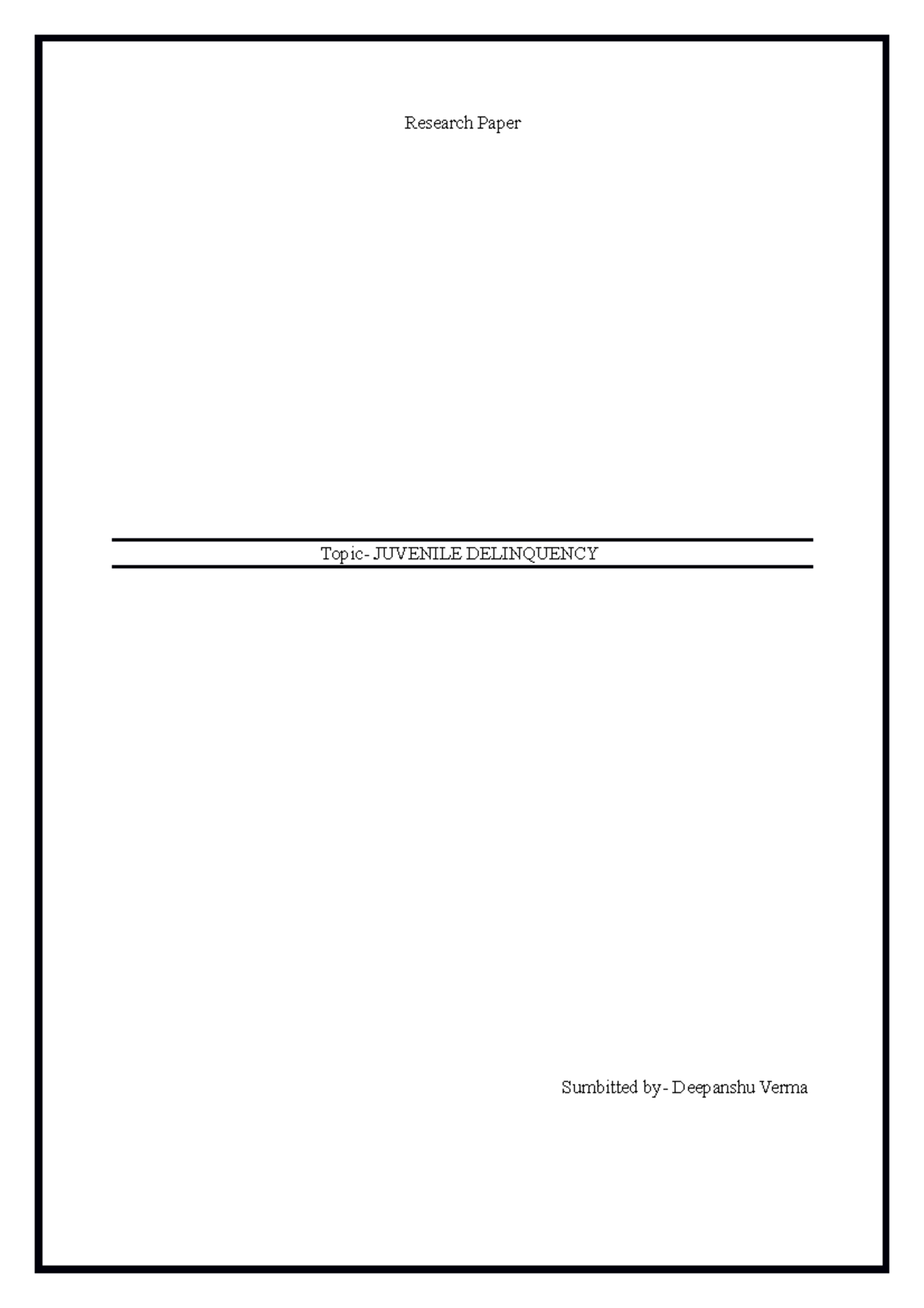 Juvenile Delinquency - Research Paper Topic- JUVENILE DELINQUENCY ...