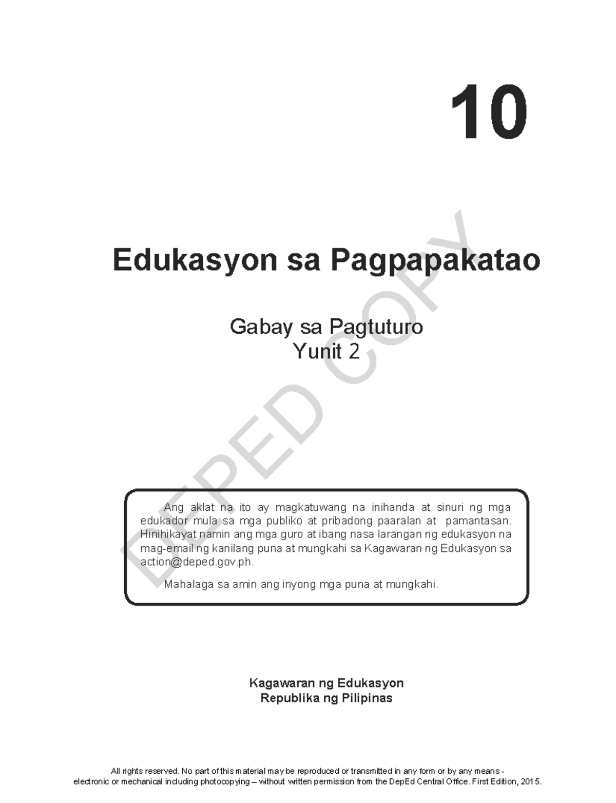 TG ESP 10 Q2 - Teaching guide for teachers in Edukasyon sa Pagpapakatao ...
