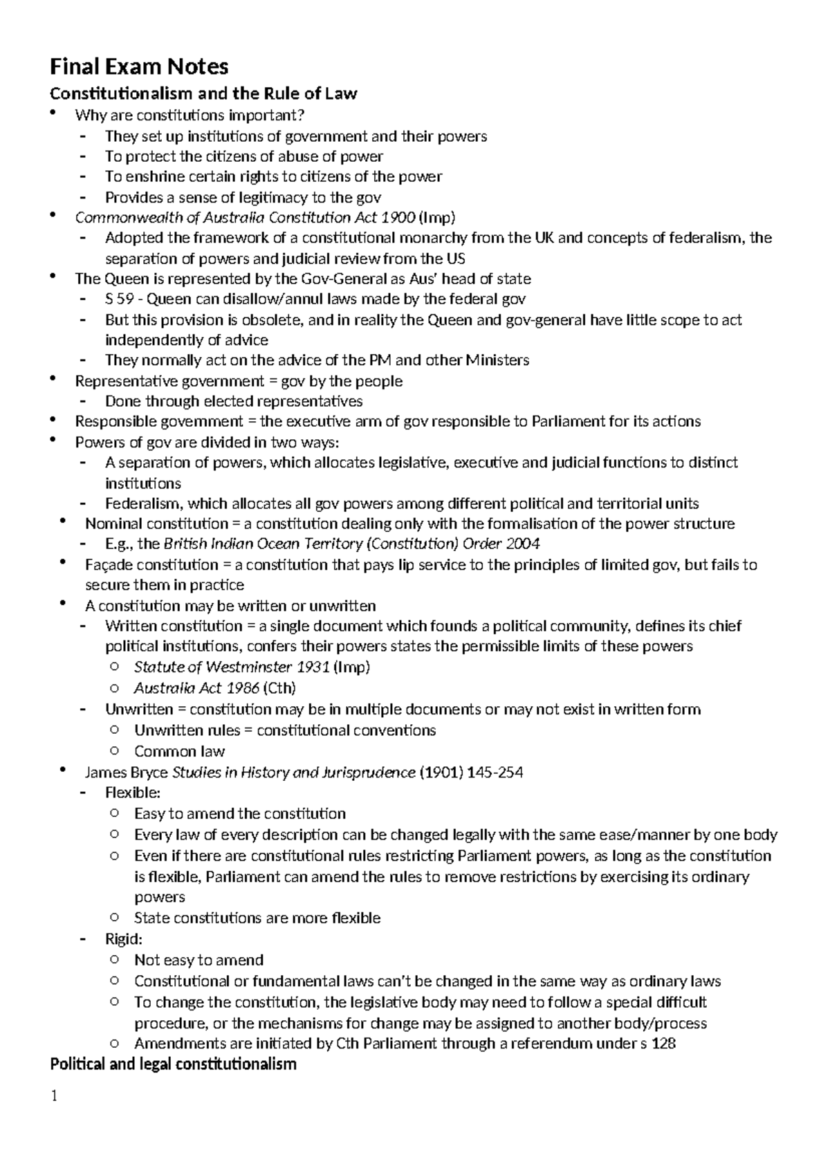 Principles of Public Law - Final Exam Notes - Final Exam Notes ...