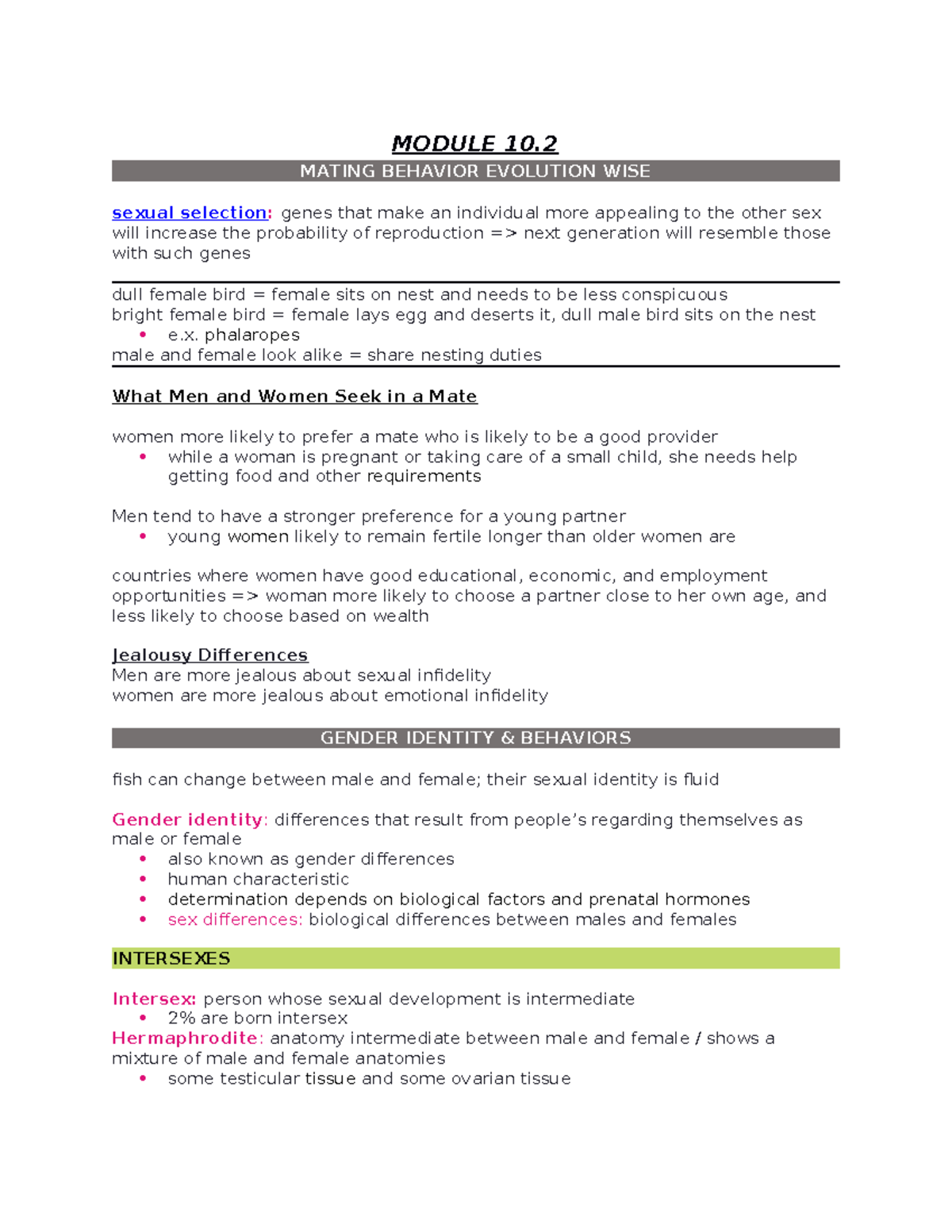 Module 10 - MODULE 10. MATING BEHAVIOR EVOLUTION WISE sexual selection ...