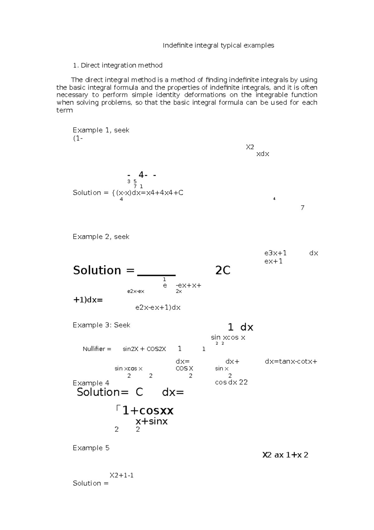 Indefinite integral typical examples - Indefinite integral typical ...