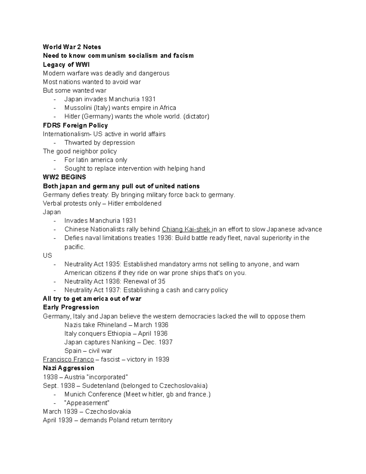 World War 2 Notes - World War 2 Notes Need to know communism socialism ...