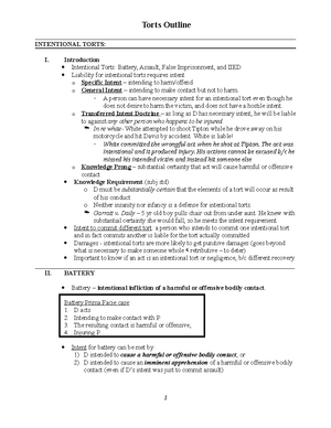 Torts Outline 2 - Culpability Spectrum: - Strict Liability: without ...