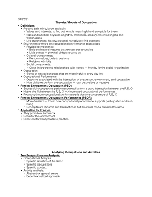 OTPF-4 Notes - 09/23/ Occupational Therapy Practice Framework - What is ...