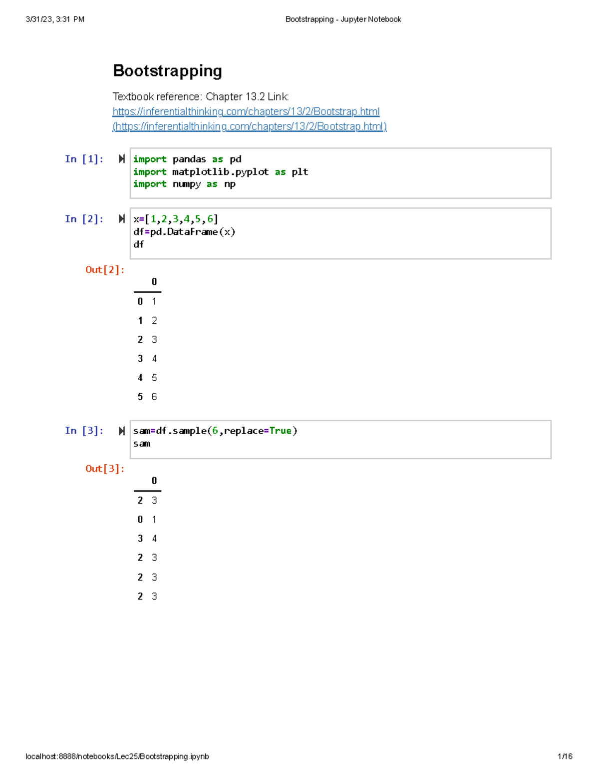 Bootstrapping - Jupyter Notebook - Bootstrapping Textbook reference ...